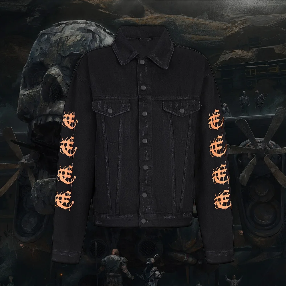 NIGO-Arm-Letter-Back-Sanskrit-Printed-Hole-Old-Denim-Jacket-Jacket-Men ...