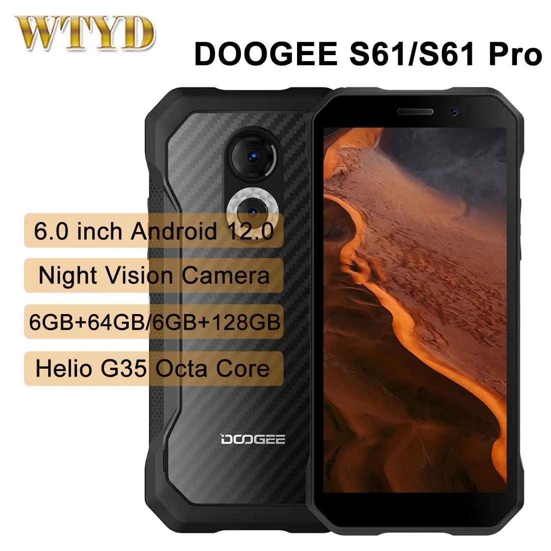 DOOGEE S61 Rugged Phone 6GB 64GB DOOGEE S61 Pro 6GB 128GB Night Vision Camera IP68 6.0'' Android ...