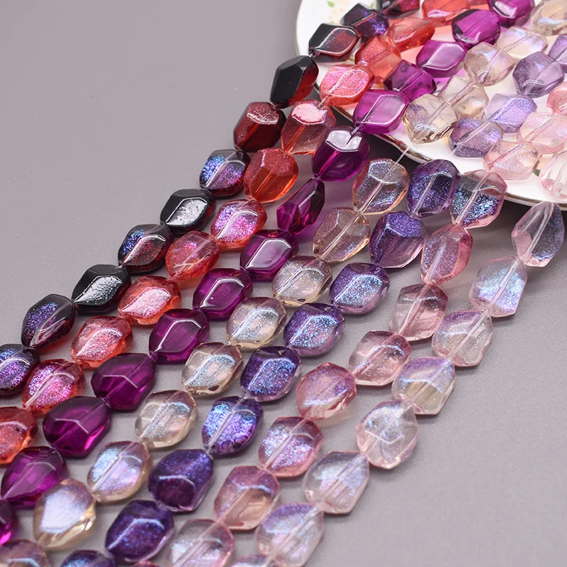 15pcs 12x15mm Shiny Colorful Random Irregular Shape Glass Beads Loose ...