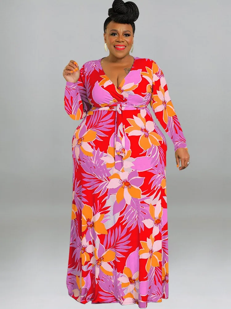 XL-5XL Plus Size Clothes Dresses Women Robes Summer Spring Long Sleeve ...