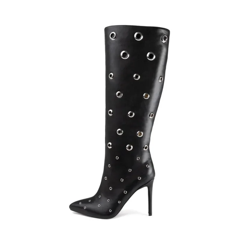 Botas-cortas-de-tac-n-alto-con-agujeros-para-mujer-botines-puntiagudos ...