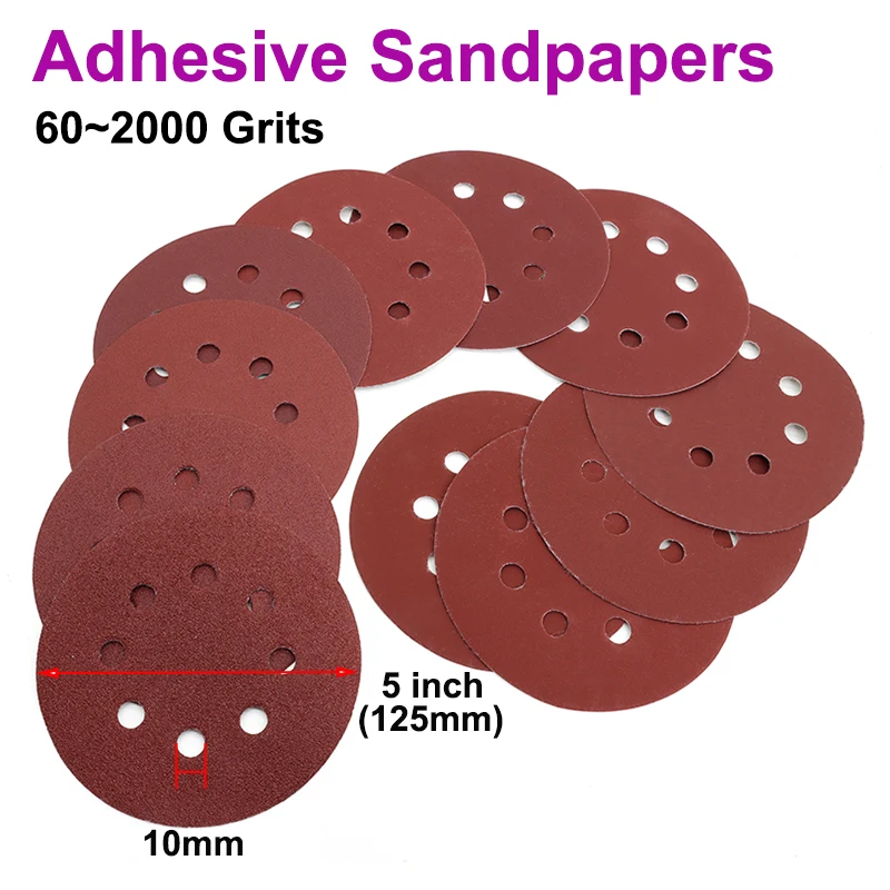 10-100pcs-5-Inch-8-Hole-Sanding-Discs-Hook-and-Loop-Adhesive-Sandpaper ...