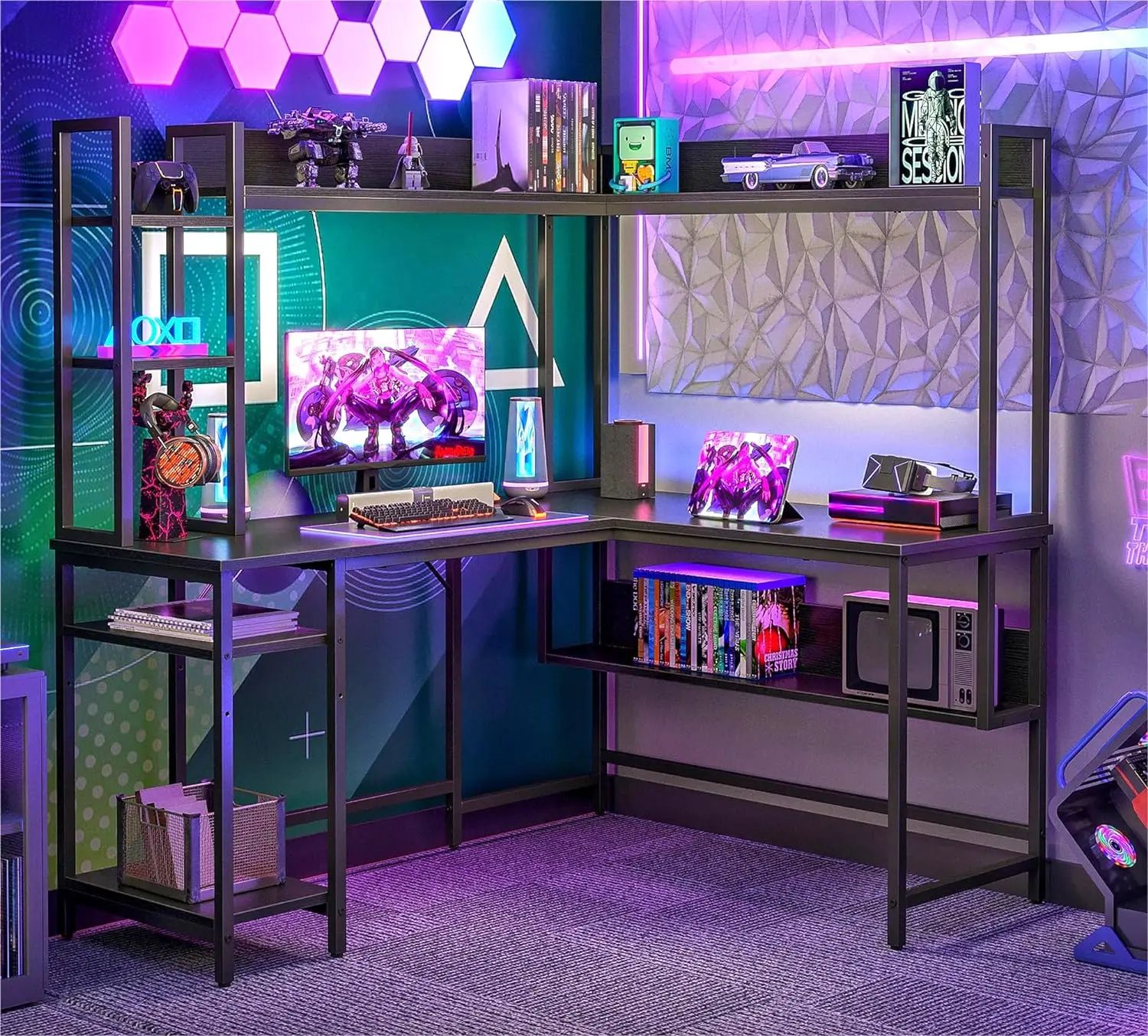 CubiCubi-L-Shaped-Gaming-Desk-with-Hutch-60-Corner-Computer-Desk-with ...