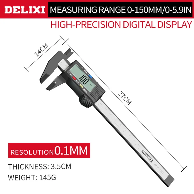 DELIXI 150mm 0.1mm Digital Caliper 6 Inch Electronic Vernier Caliper ...