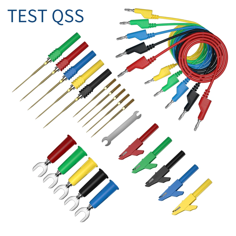 Qss 듀얼 바나나 플러그 멀티미터 테스트 리드 키트 악어 클립 U형 플러그 교체 가능한 테스트 프로브 Q8002