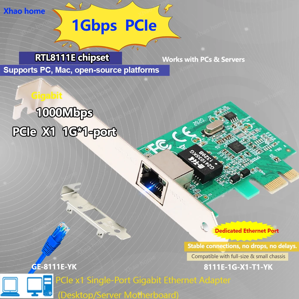 1000Mbps For Realtek RTL8111E PCIe Gigabit Ethernet Card Single Port ...