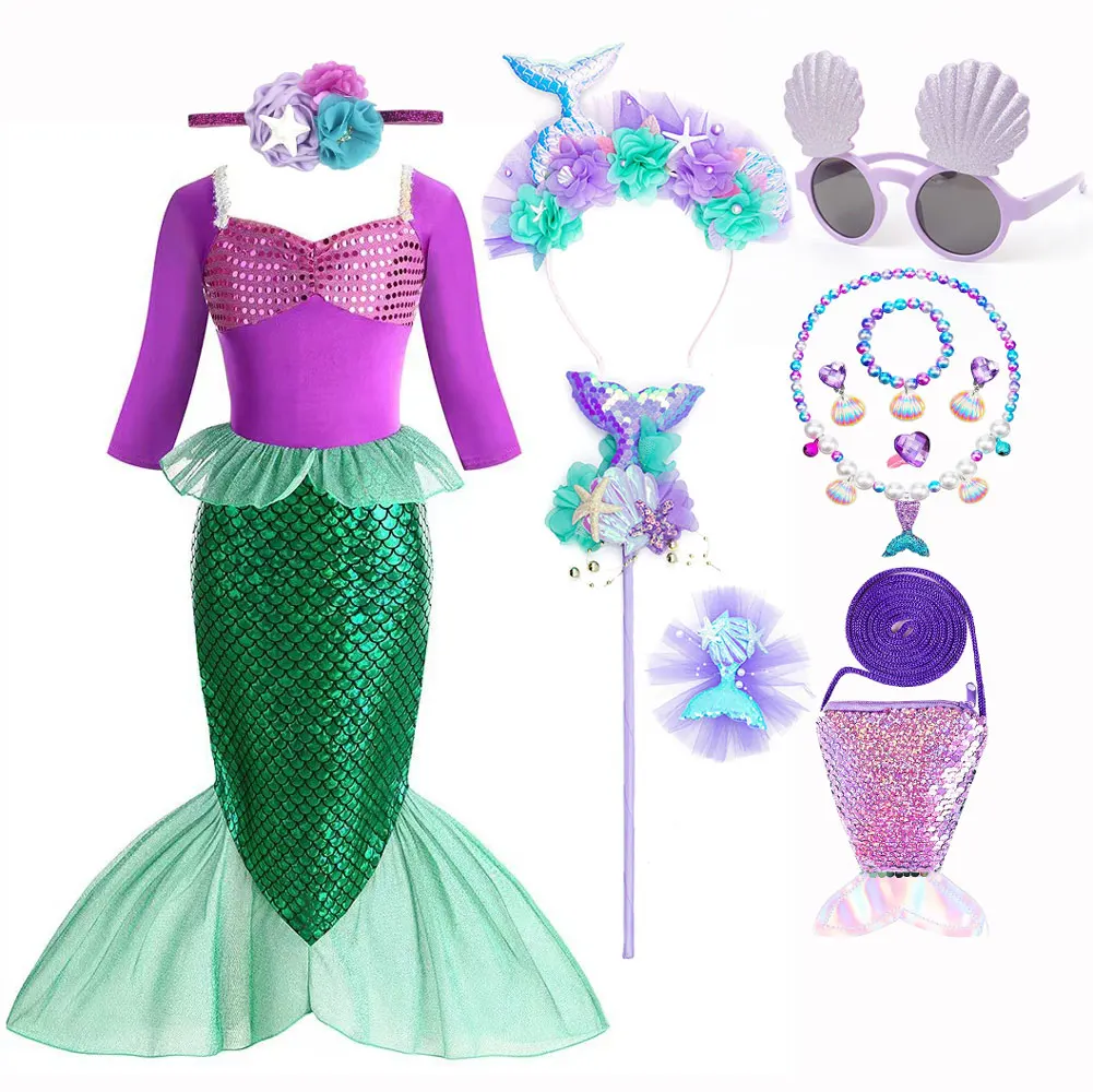 Summer-Autumn-Disney-Little-Mermaid-Ariel-Purple-Princess-Dress-Girls ...
