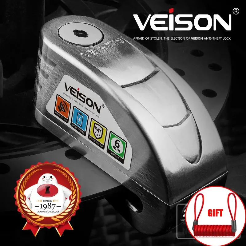 VEISON Motorcycle Waterproof Alarm Lock Bike Steelmate Disc Lock ...