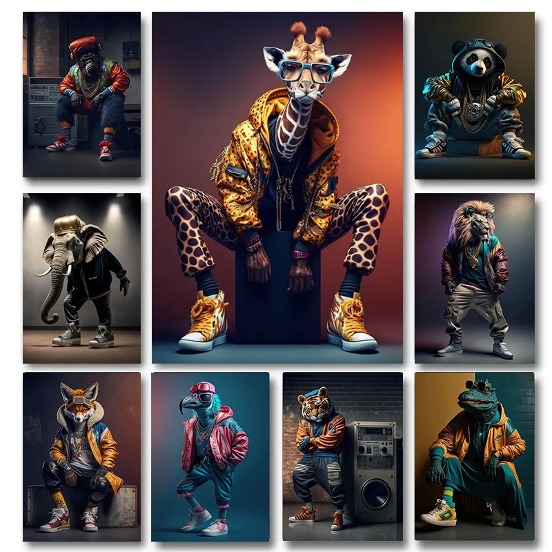 Abstract Animal Lion Panda Giraffe Poster and Prints Rap Singer Canvas ...