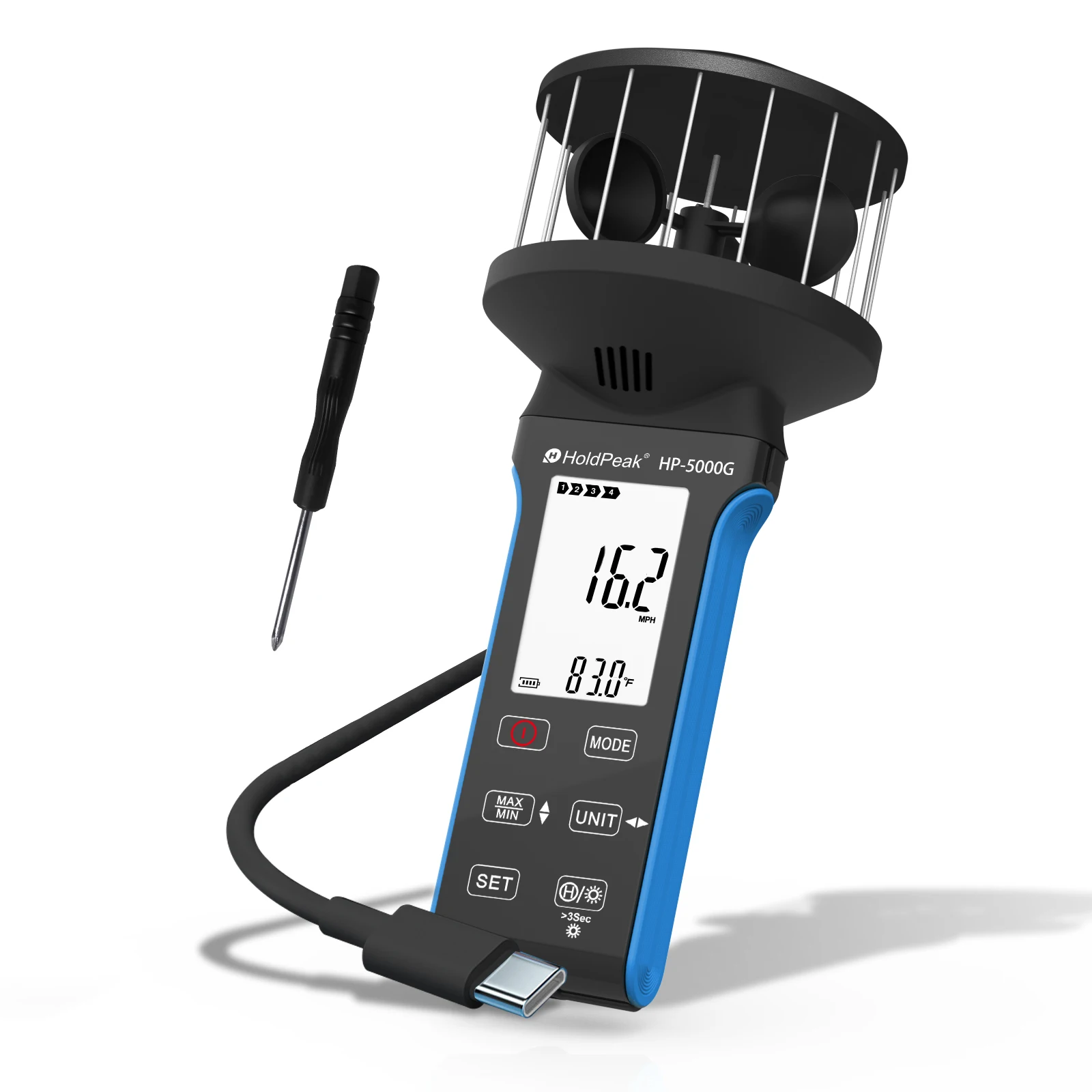 HoldPeak-HP-5000G-Blue-Anemometer-Wind-Speed-Air-Volume-Temperature ...
