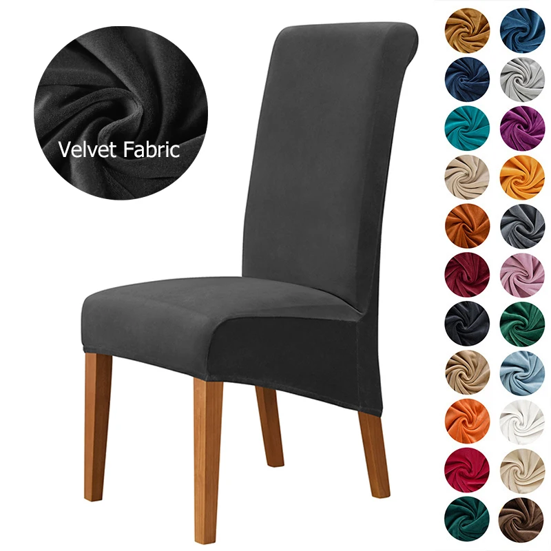 High Back XL Size Chair Cover Silver Fox Velvet Fabric Stretch Chair ...