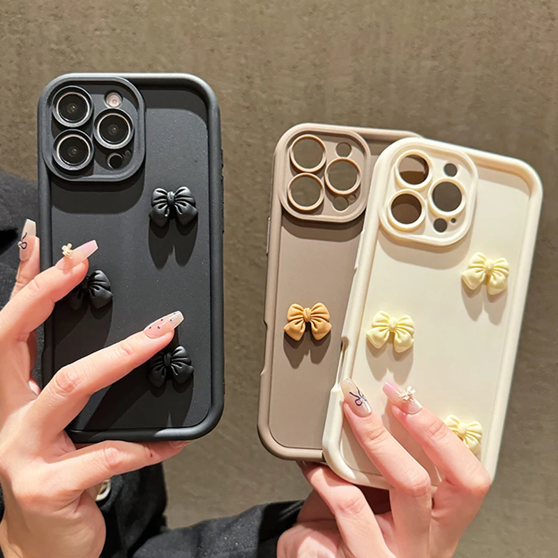 Korean 3D Bow Silicone Soft Phone Case for Moto G85 5G (Coffee)