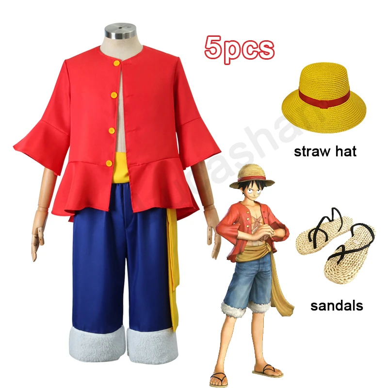 One Piece Monkey D. Luffy Cosplay Costume With Hat Straw Sandals Outfit ...