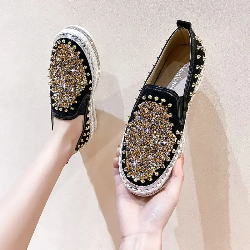 Low-Loafers-Whit-with-Crystals-Rhinestone-Ladies-Shoes-Lace-Up-Diamond ...