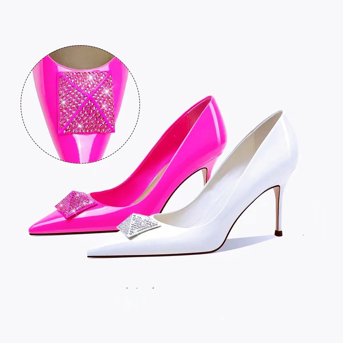 New-Shiny-Fine-Heel-Rhinestone-High-Heels-Rose-Red-Lacquer-Leather-Mid ...