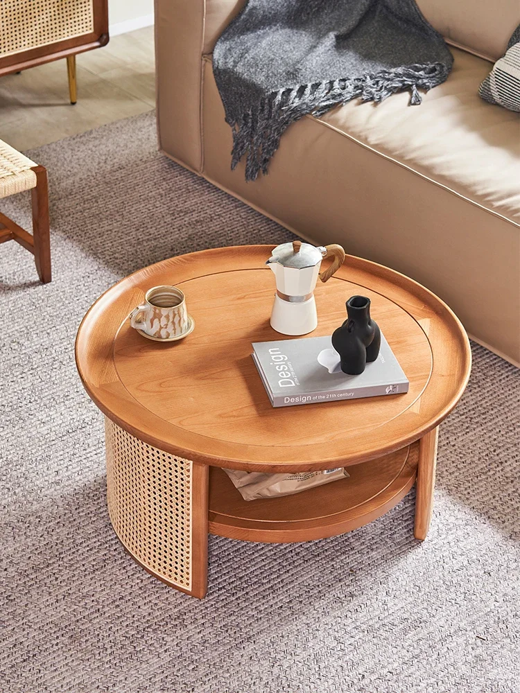 Solid-Wood-Rattan-Tea-Table-Low-Table-round-Living-Room-Nordic-Style ...