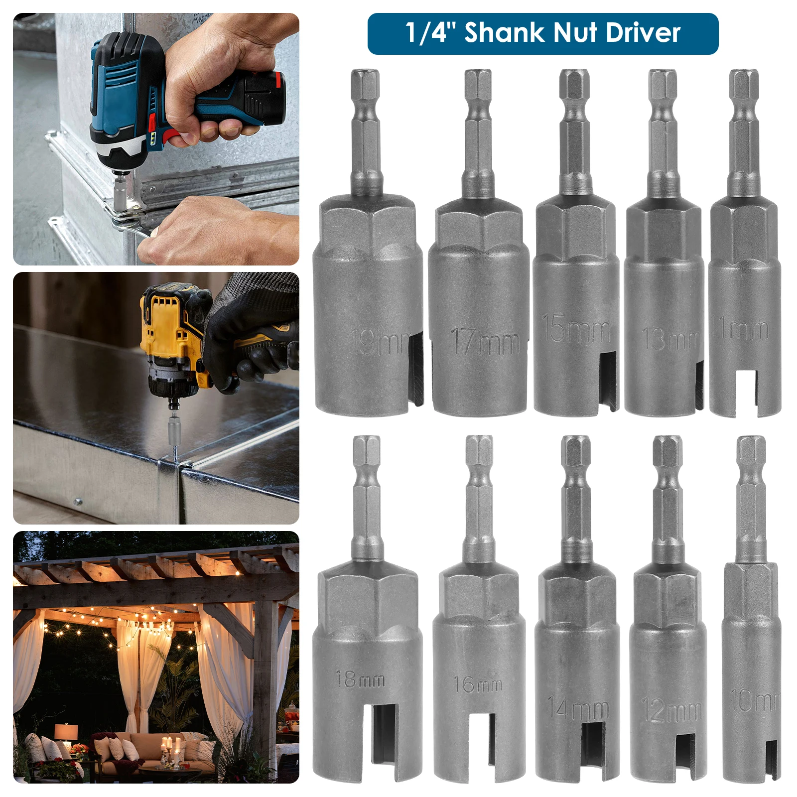 5Pcs 1/4inch Hex Shank Wing Nut Driver Set 10-19mm Steel Slot Wing Nut ...