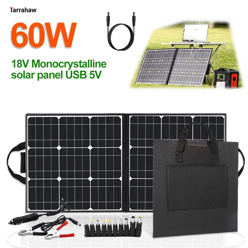 Solar Cells 60W Foldable Charging Plate Outdoor Power Portable Car ...