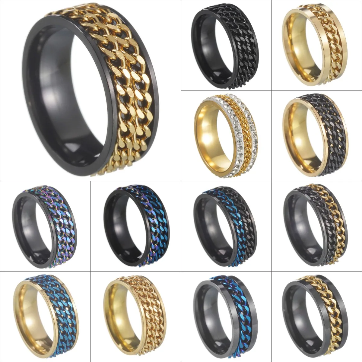 High-Quality-Cool-Stainless-Steel-Rotatable-Chain-Ring-Anxiety-Spinner ...