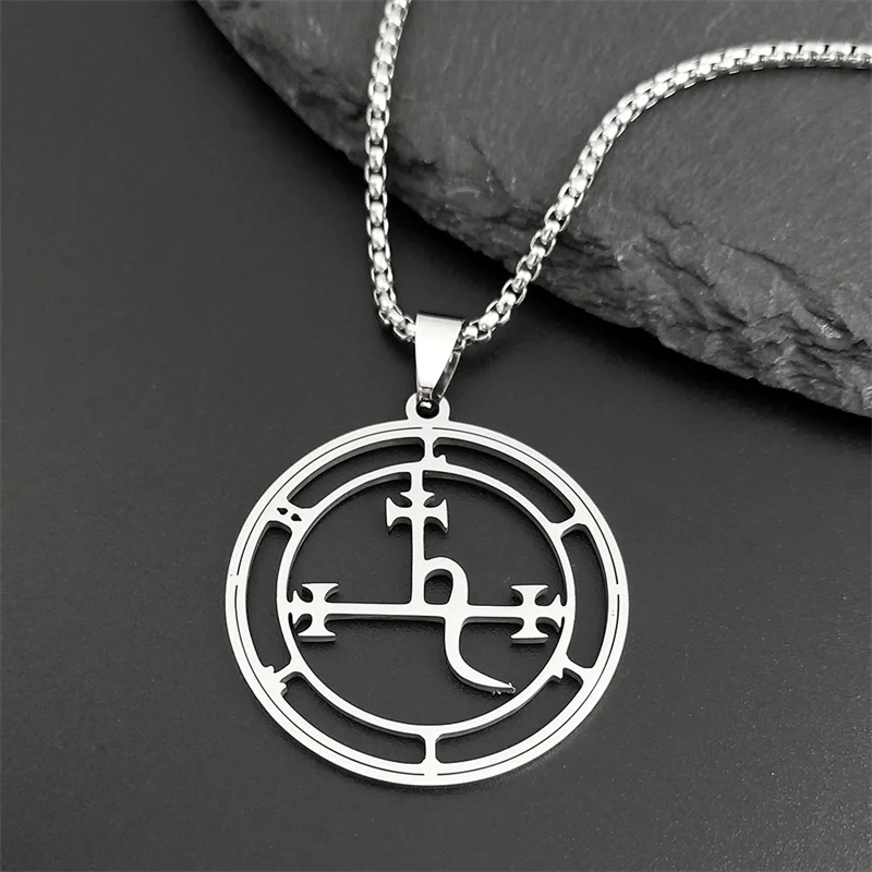 Stainless-Steel-Demon-Seal-Necklace-Men-Women-Silver-Color-Satan-LILITH ...