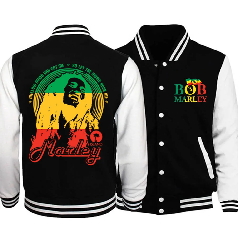 Fashion Singer Bob Marley Baseball Uniform Hoodies Hiphop Rapper Black ...