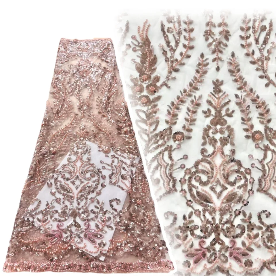 Pink African Tulle Lace Fabric High Quality Lace Nigerian Sequins ...