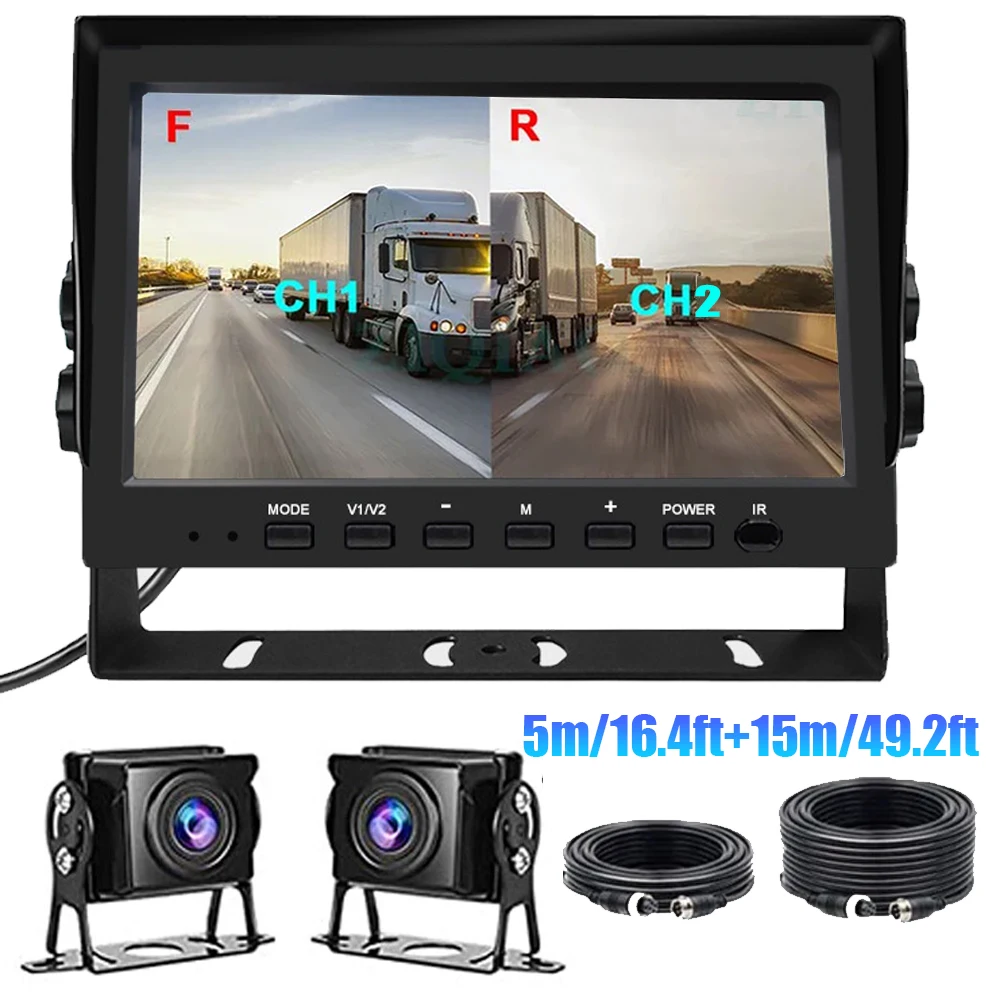 7-Dual-Split-Monitor-2x-AHD-Backup-Camera-DVR-System-For-Trailer-Truck ...