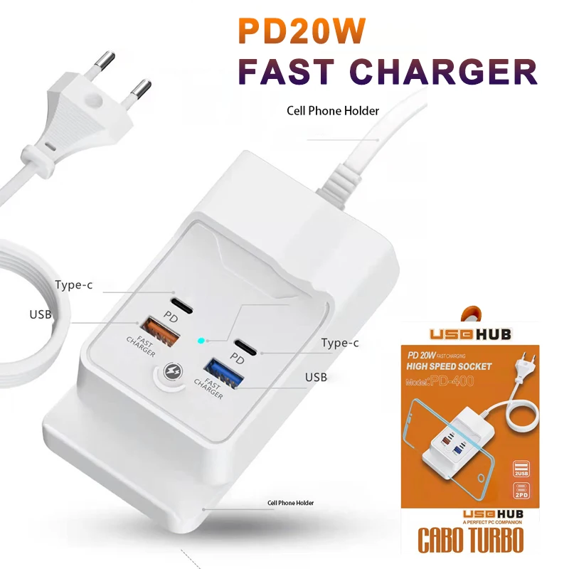 Smart USB Charging Station +Power Cord 2PD+2USB Dual PD 20W Multi USB ...