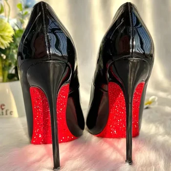 New High Heels Women Sole Rhinestones Pumps Red Bottom High Heels Plus ...