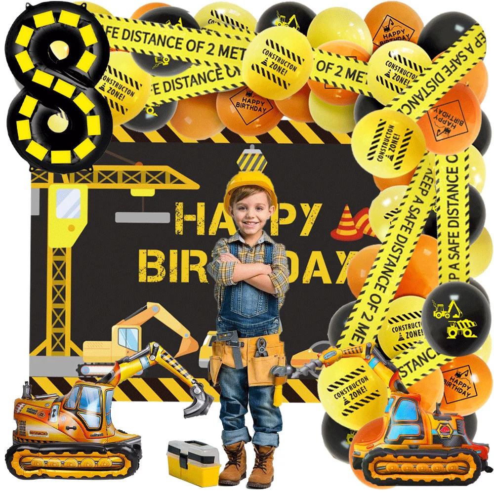 Engineering-Vehicle-Birthday-Disposable-Tableware-4D-Balloon-Cake ...