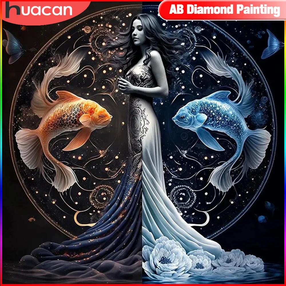 HUACAN-DIY-Diamond-Painting-Woman-Portrait-Full-Square-Round-Diamond ...