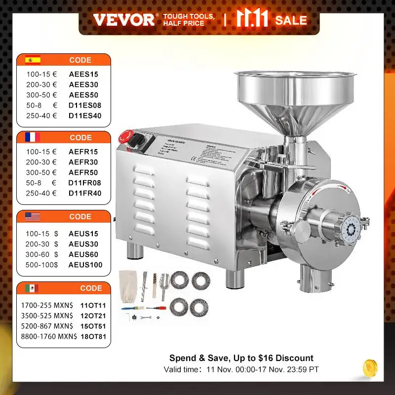 VEVOR-Electric-Grain-Grinder-50KG-2200W-Commercial-Grinding-Machine-for ...