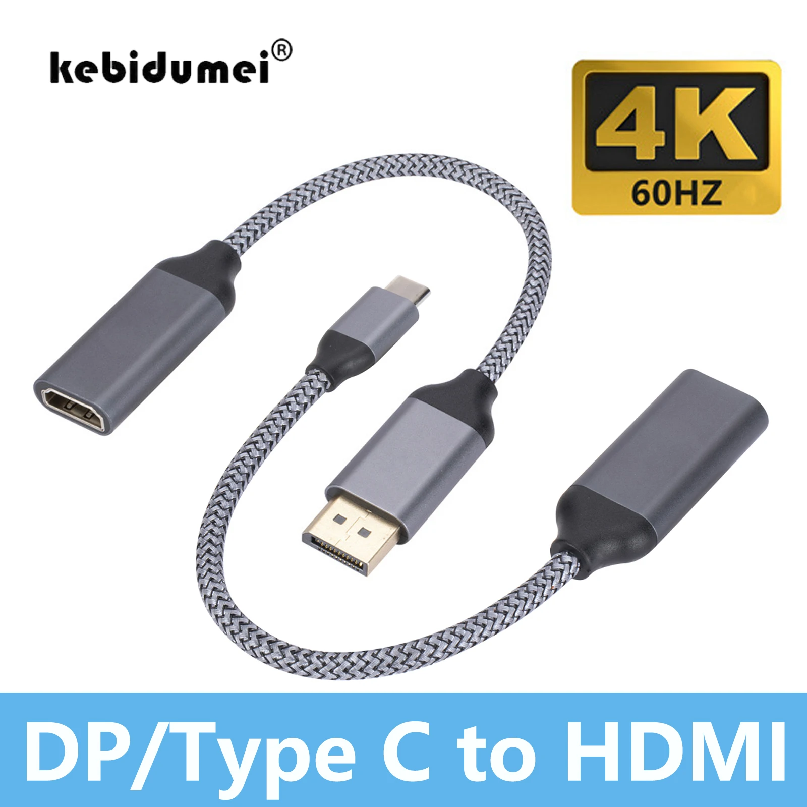 4K 60Hz DP/Type C to HDMI Adapter HD Display Port Cable Converter 1080P ...