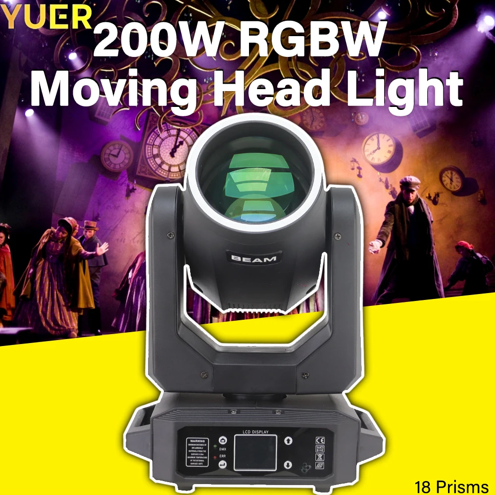 YUER-Luz LED con anillo de cabeza móvil, haz de 200W, foco, 18 prismas ...