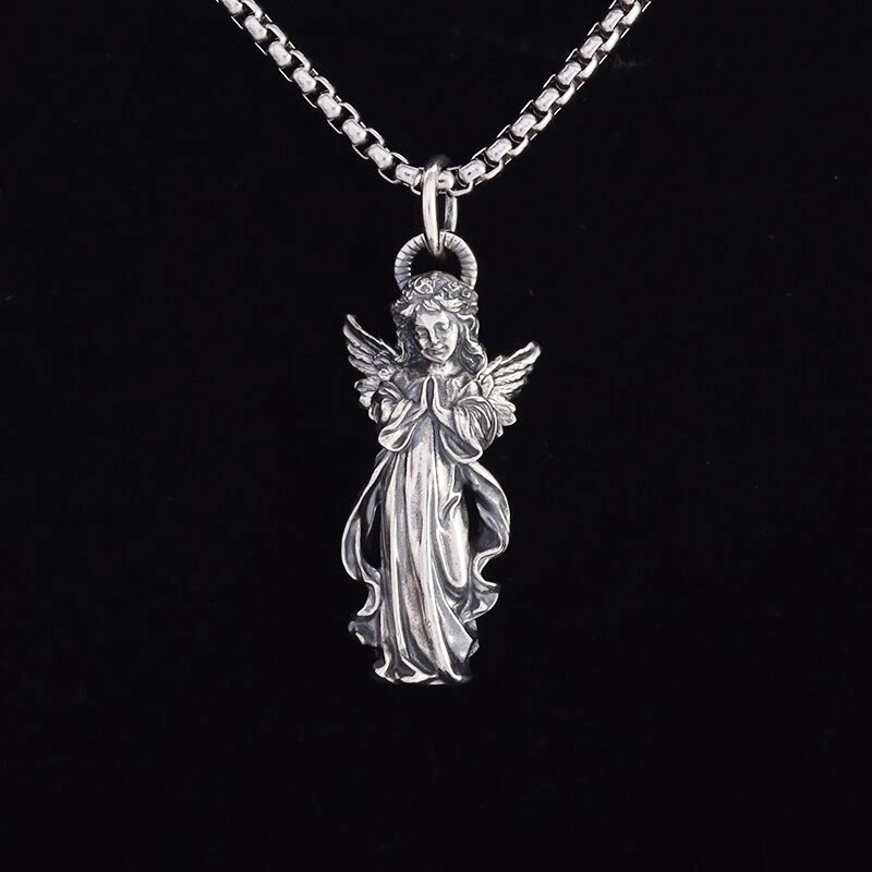 Vintage-Silver-Color-Praying-Hands-Guardian-Angel-Wings-Protection ...