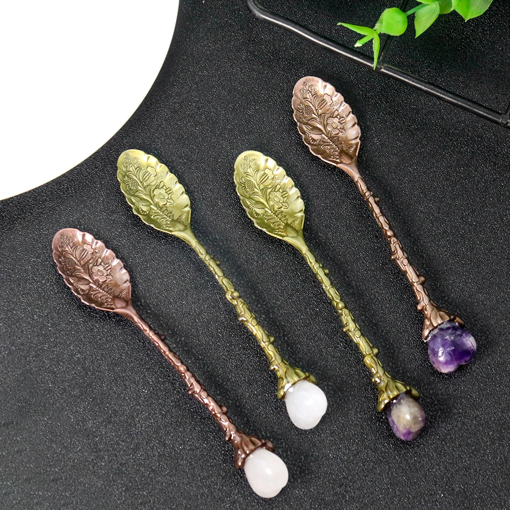 Retro Quartz Crystal Head Alloy Leaf Spoon Creative Mug Cake Coffee ...