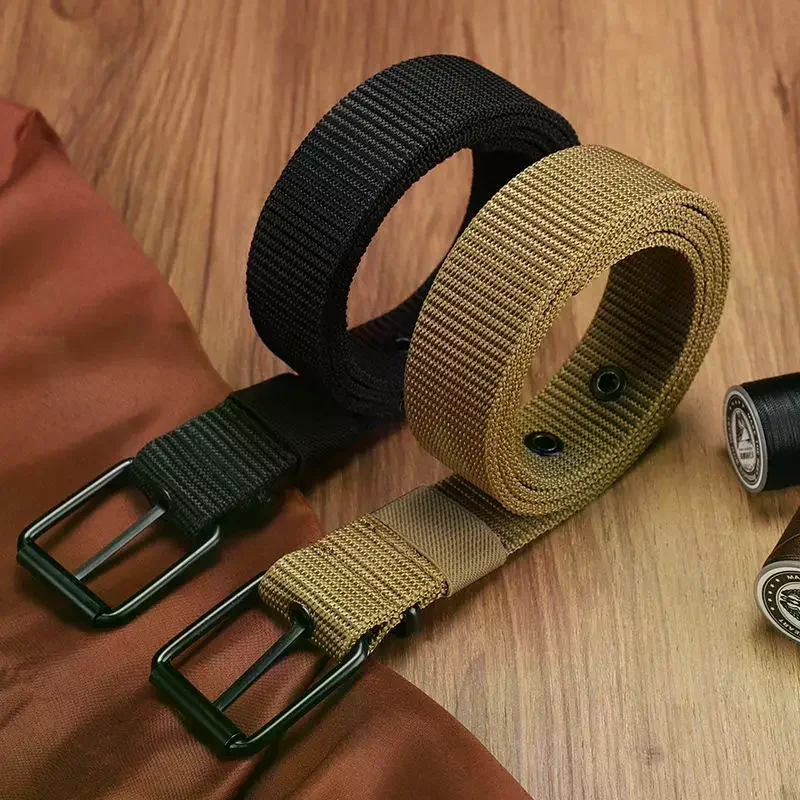 Men's Belt Porous Canvas Pin Buckle Leather Belt Outdoor Sports Belt ...