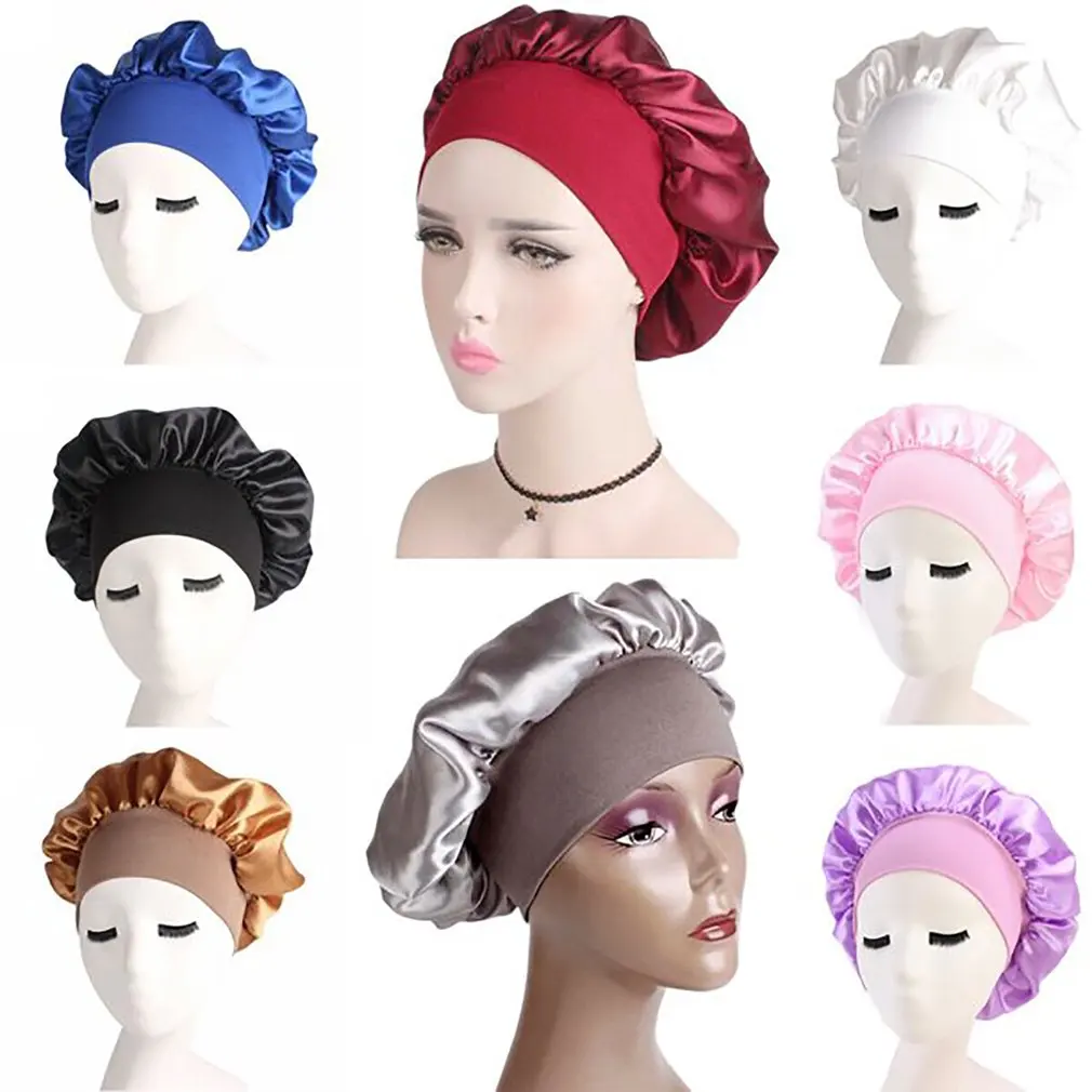 Women-Satin-Bonnet-Silk-Sleep-Night-Cap-Elastic-Head-Cover-Hat-Curly ...