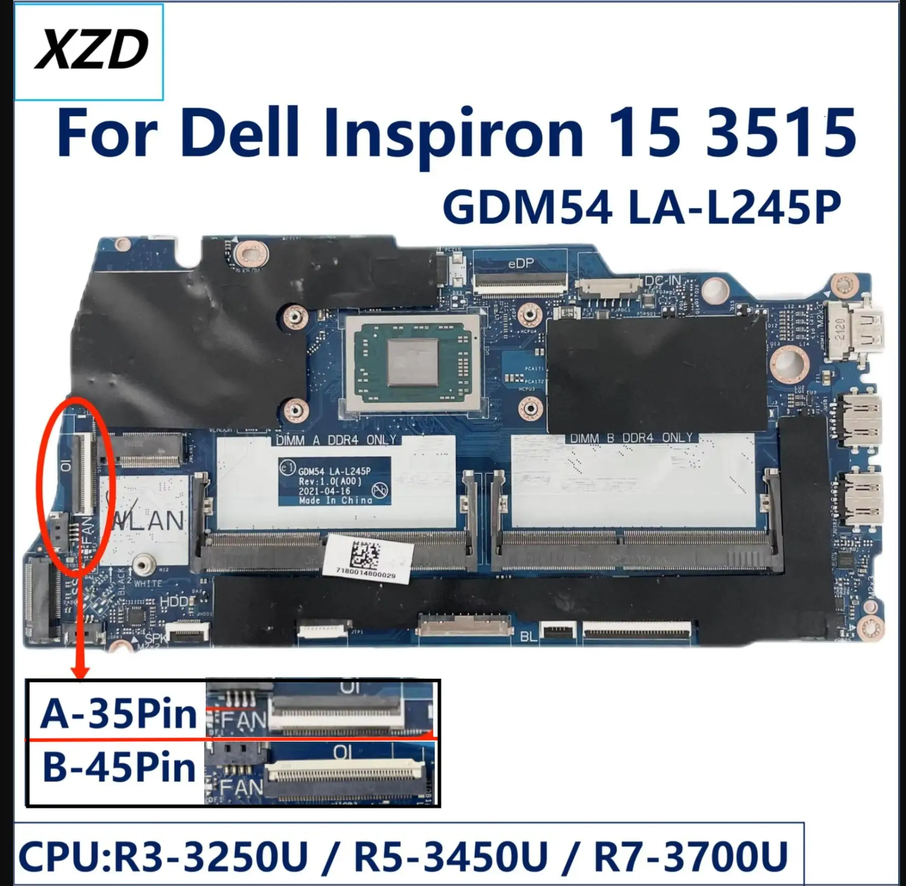 GDM54 LA-L245P Mainboard for Dell Inspiron 15 3515 Laptop Motherboard ...