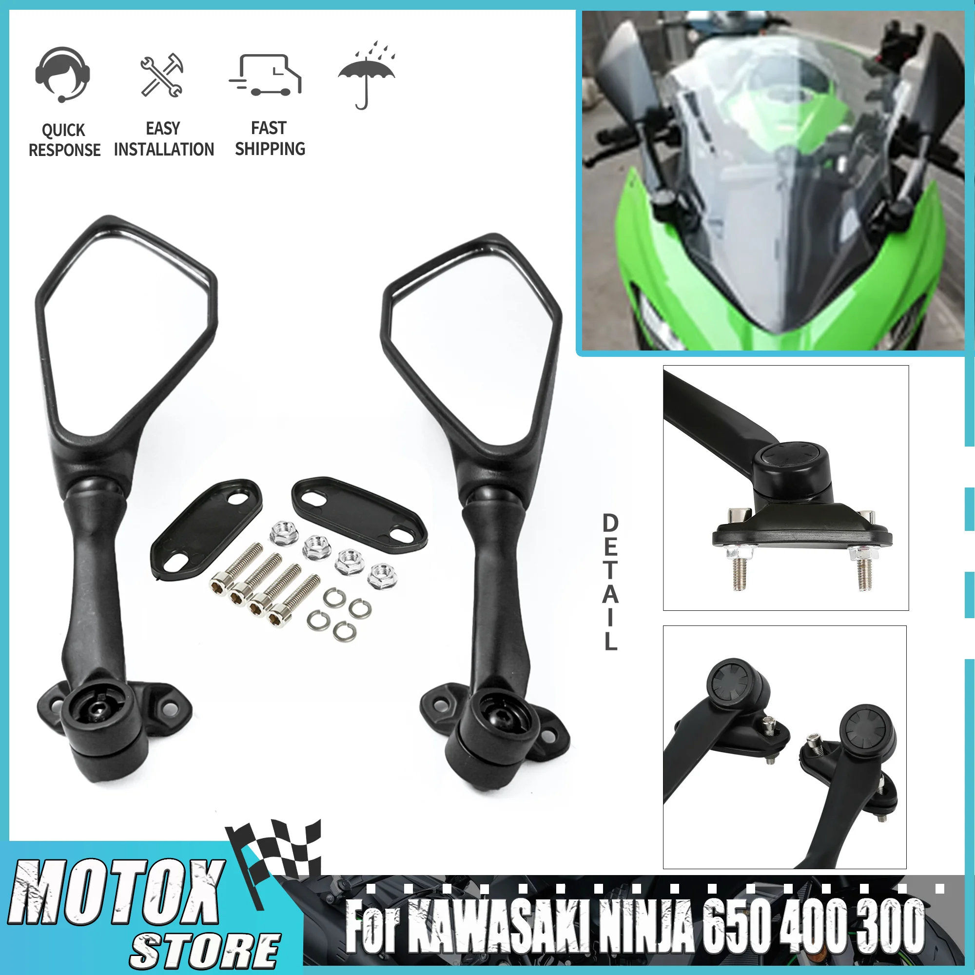 Motorcycle Rear View Mirror Fit For KAWASAKI NINJA 125 300 650 400 ...