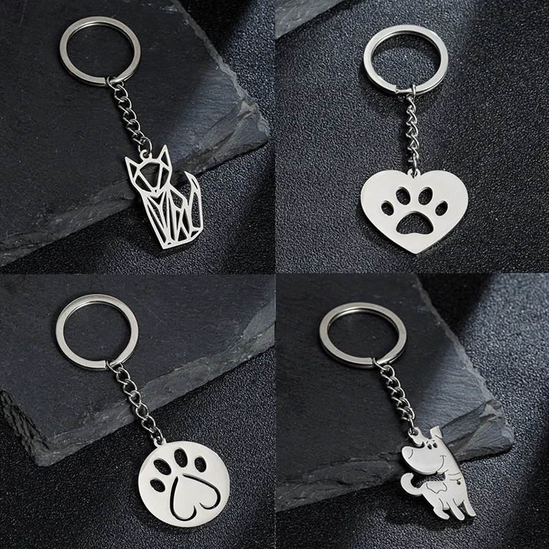 Metal-Fashion-Dog-Paw-Pendant-Stainless-Steel-Keychain-Animal-Footprint ...