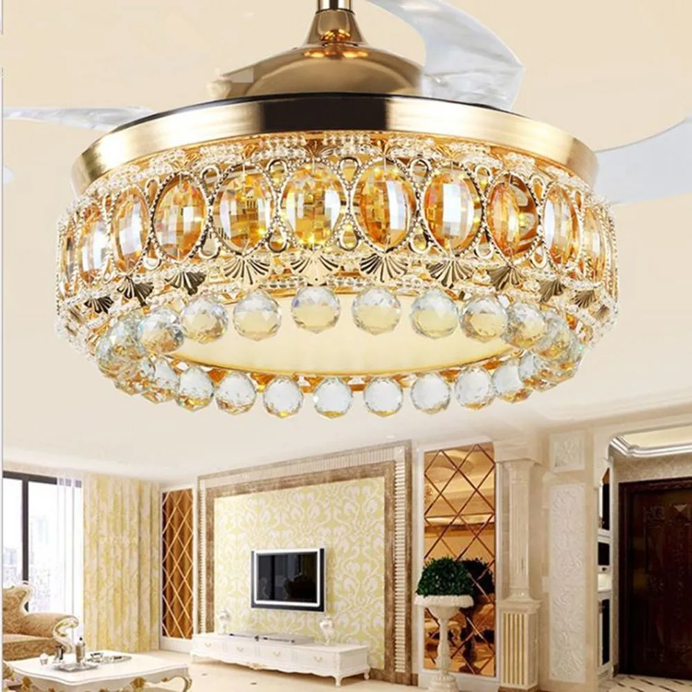 Gold-Luxury-Crystal-Ceiling-Fans-With-Light-Remote-Control-Chandelier ...