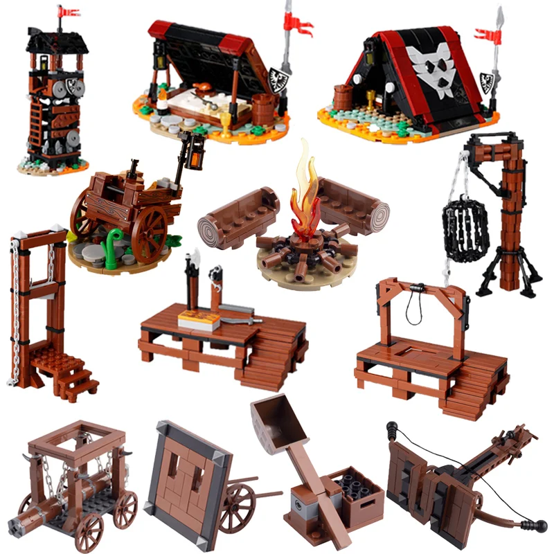 MOC-Medieval-Castle-Building-Blocks-kit-Tent-Campfire-Siege-Car-Hanging ...