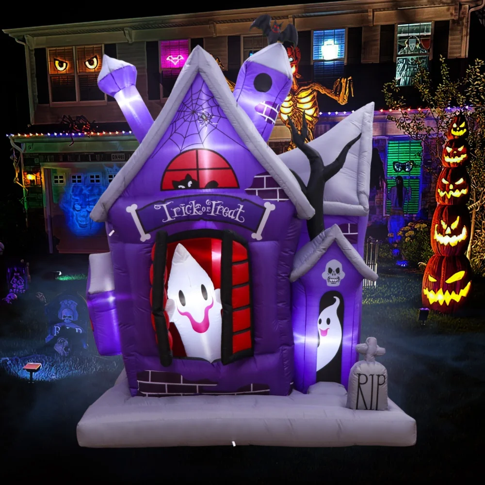 7FT Inflatables Ghost House Halloween Decoration Built-in LED RIP ...