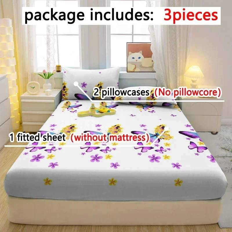3-piece-simple-modern-butterfly-pattern-matte-three-piece-fitted-sheet ...