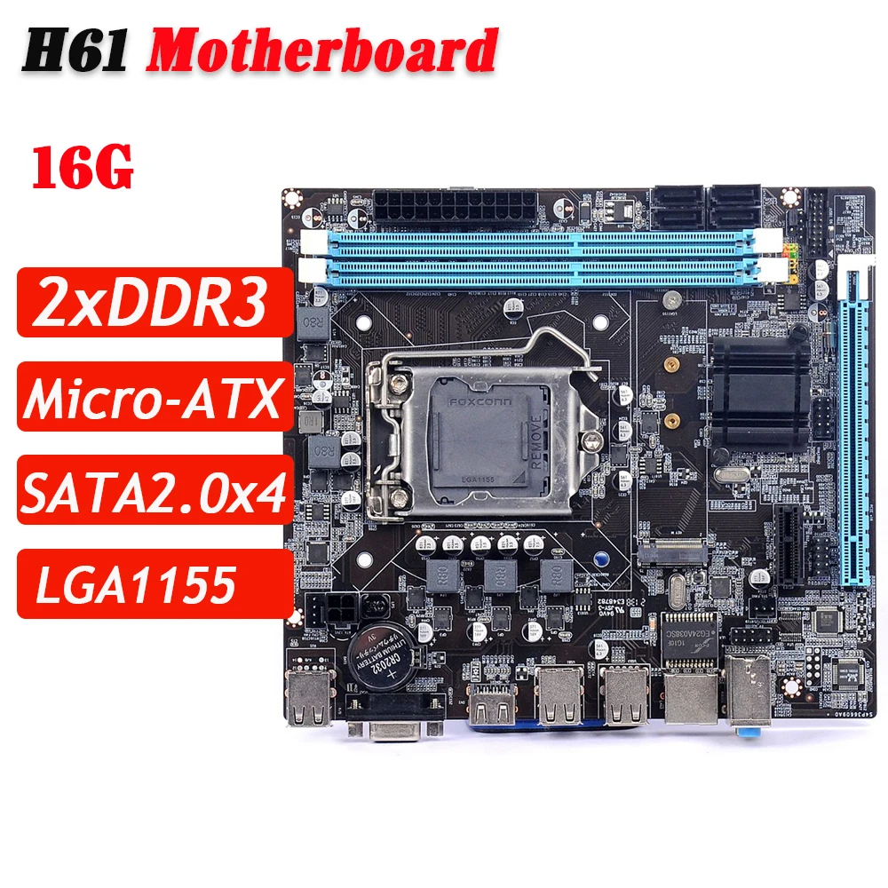 Placa base H61 de 16GB, LGA1155, M.2, NVME, compatible con 2XDDR3 RAM ...