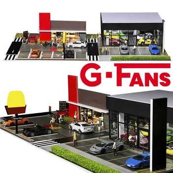1:64 G FANS Car Garage Diorama Model With LED Lights Parking Lots City ...