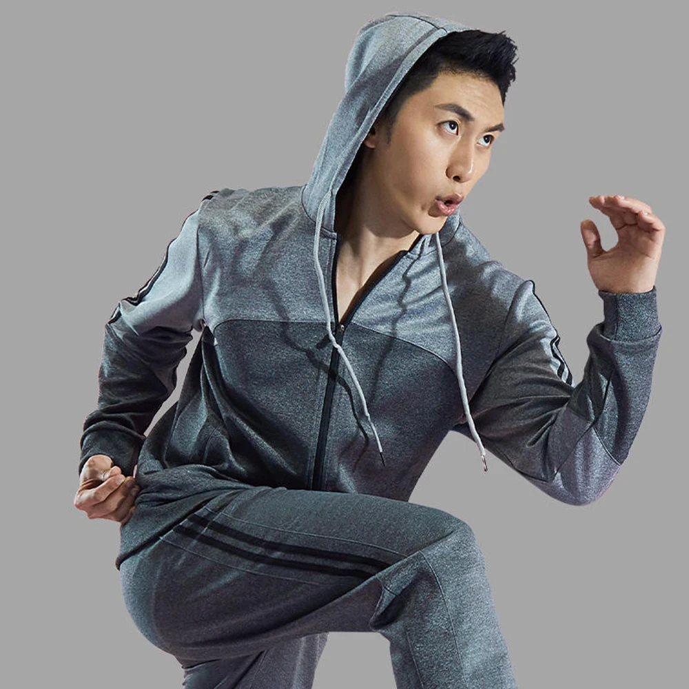 Grey-Outdoor-Running-Tracksuit-Unisex-Sportswear-Zipper-Hoodie-Cloth ...