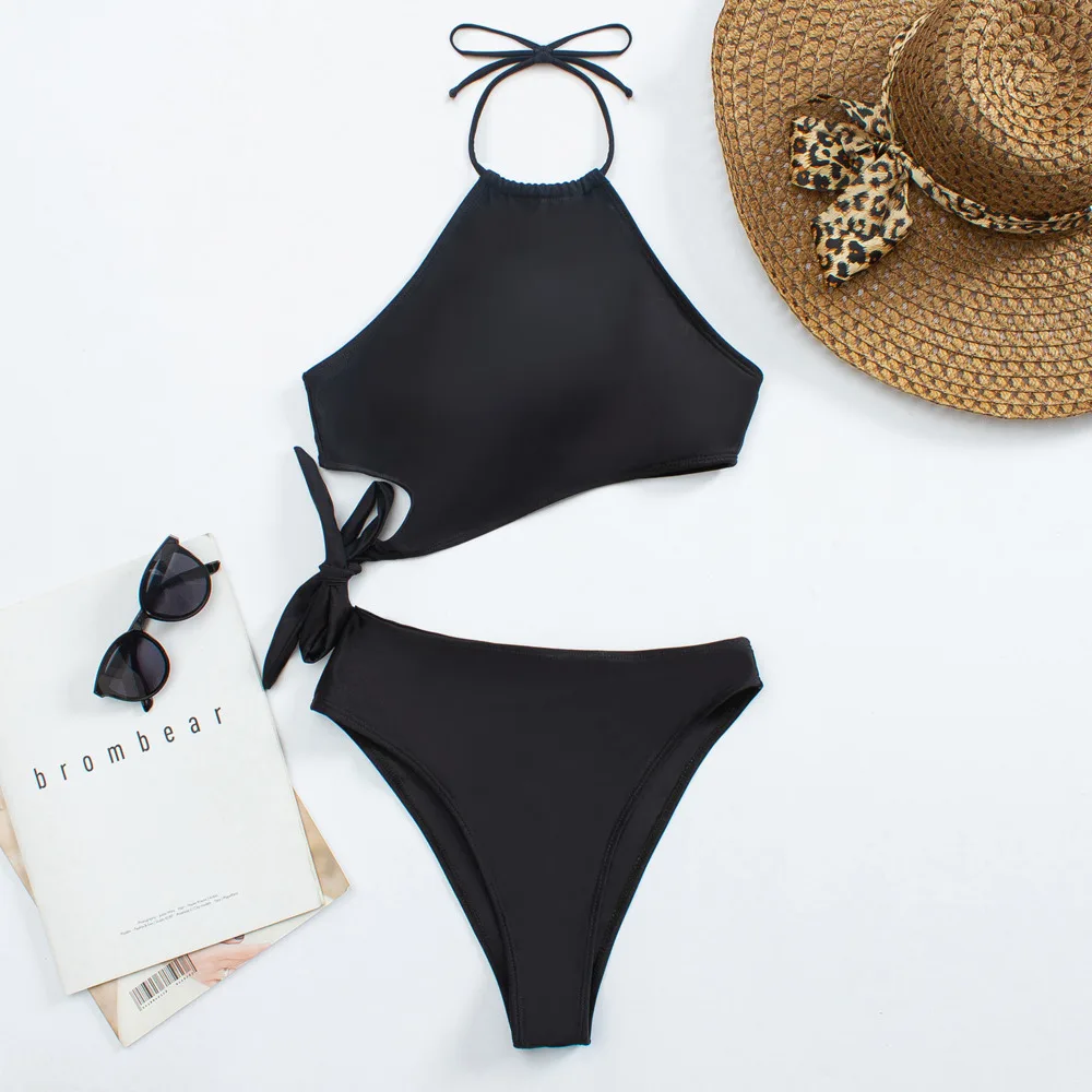 Bañador recortado de una pieza para mujer, traje de baño Sexy, de cuello alto Monokini, ropa de ...