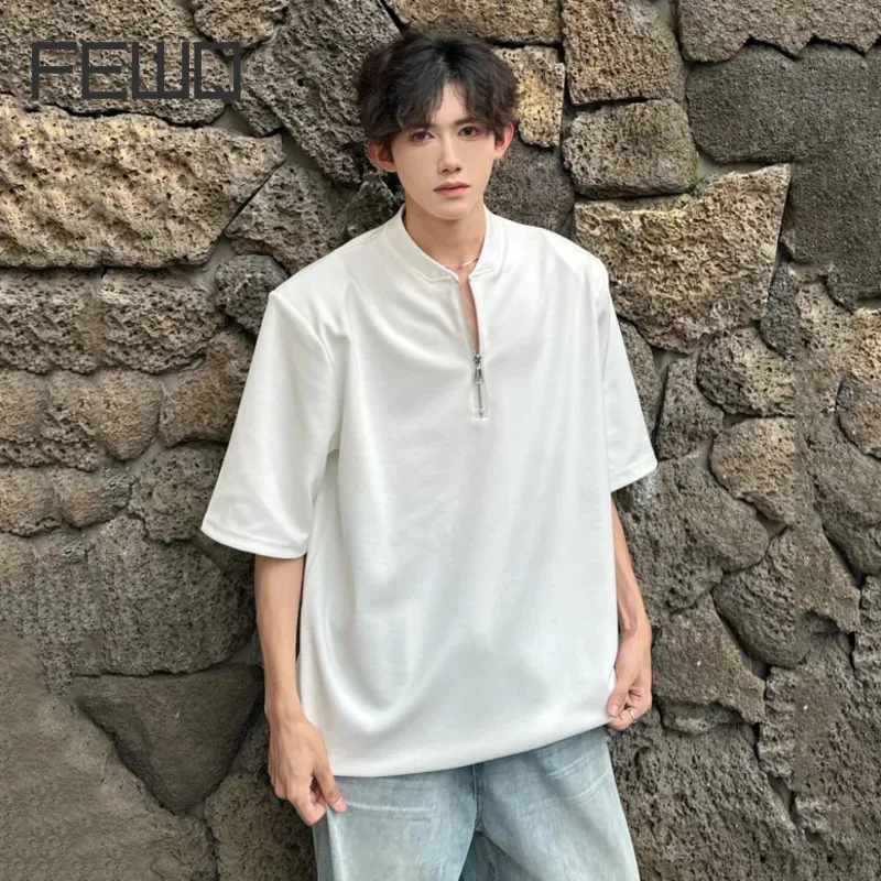 FEWQ-New-Trendy-Men-s-T-shirts-Round-Neck-Short-Sleeve-Male-Loose-Solid ...
